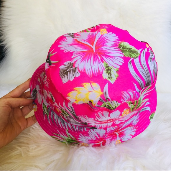Glam Shop | Accessories | Sun Hat Pink Floral Bucket Tropical | Poshmark